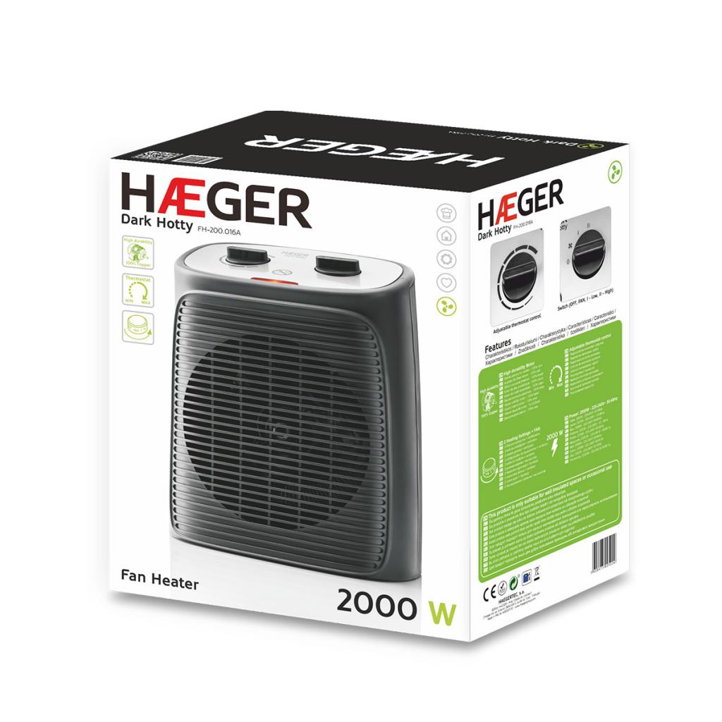 Fan Heater HAEGER Dark Hotty 2000W,60 m2, 2 Speed - HAEGER Home Appliances